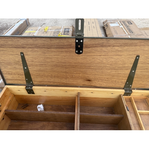 A VINTAGE WOODEN JOINERS CHEST