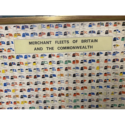 A LARGE FRAMED PRINT BEARING THE FLAGS OF THE MERCHANT FLEETS OF ...