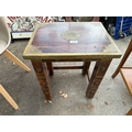 AN ORIENTAL HARDWOOD OPIUM STYLE TABLE WITH APPLIED BRASS DECOREATION ...