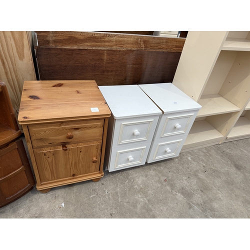 A PAIR OF BEDSIDE CHESTS AND A PINE LOCKER