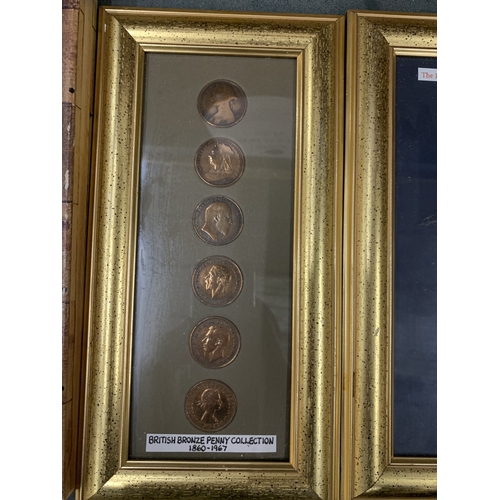 TWO FRAMED AND GLAZED COIN SETS, BRITISH BRONZE PENNY COLLECTION 1869 ...