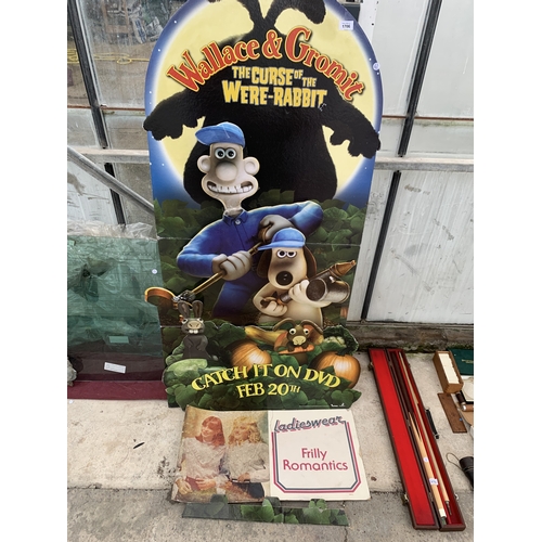 A WALLACE AND GROMIT CARDBOARD ADVERTISING SIGN AND A FURTHER ...
