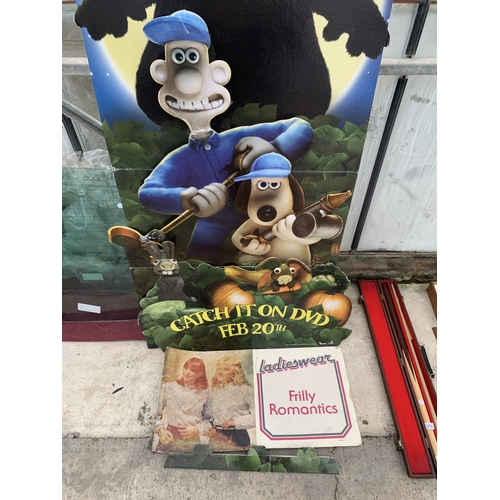 A WALLACE AND GROMIT CARDBOARD ADVERTISING SIGN AND A FURTHER ...