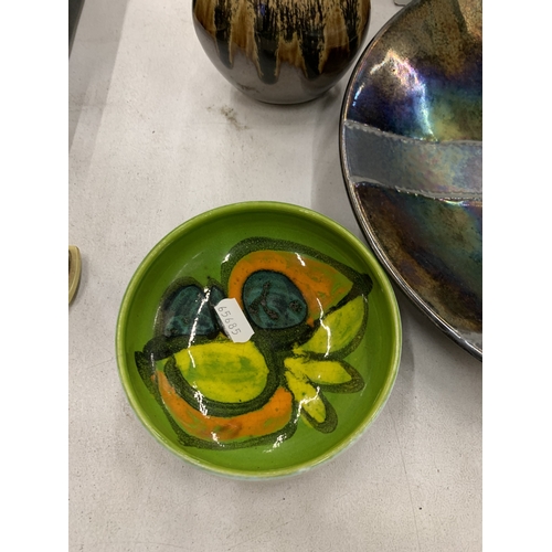 THREE POOLE POTTERY PIECES TO INCLUDE A 'CELESTIAL' BUD VASE, AN ...