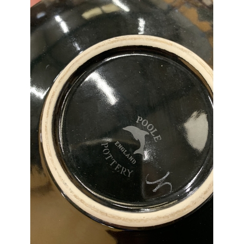 THREE POOLE POTTERY PIECES TO INCLUDE A 'CELESTIAL' BUD VASE, AN ...