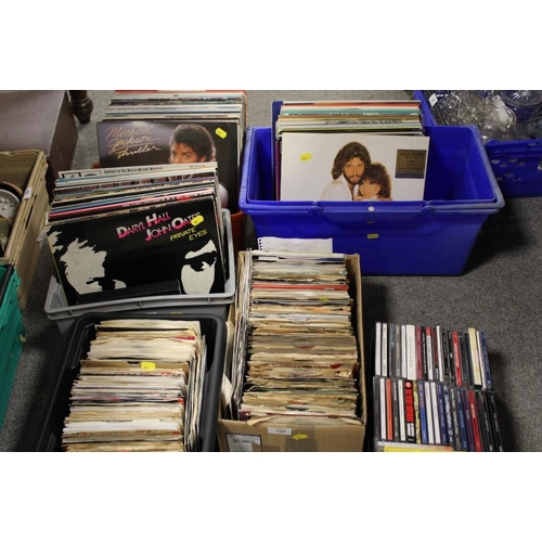 SIX TRAYS OF LP'S AND 7" SINGLE RECORDS ETC