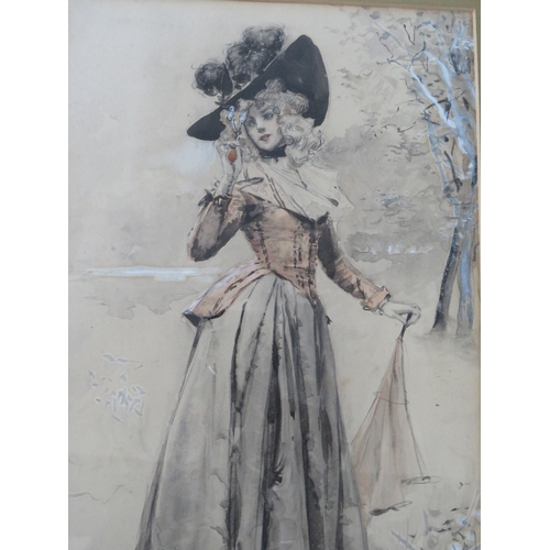 ROBERT SAUBER (1868-1936). Portrait study of an elegant young lady with ...
