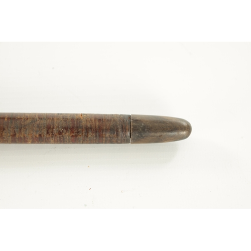 A LATE 19TH CENTURY HORN AND SEGMENTED LEATHER STICK/BATON with wire ...