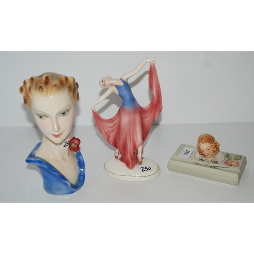 An Art Deco Goebel bust of a woman, a Katzhutte dancing girl and a ...