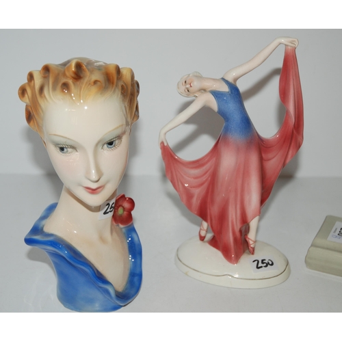 An Art Deco Goebel bust of a woman, a Katzhutte dancing girl and a ...