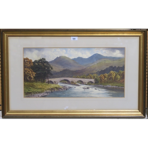 DONALD PATON The bridge of Invercauld,signed, watercolour, 30 x 60cm