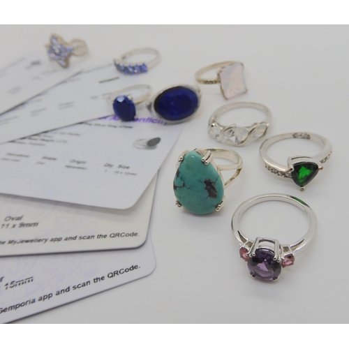 A silver diamond set dress ring with Gemporia Certificate, together ...