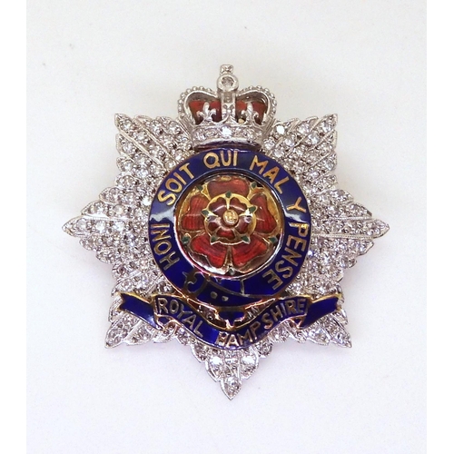 A DIAMOND SWEETHEART BROOCHfor The Royal Hampshire Regiment, set with ...