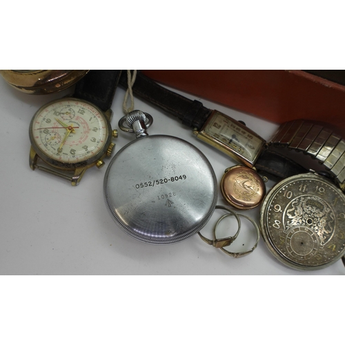 A Military pocket watch with black dial, pheon mark to the reverse ...