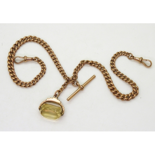 A 9ct rose gold double tapered fob chain, with attached citrine fob ...