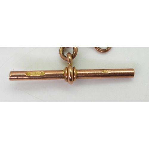 A 9CT DOUBLE FOB CHAINthe double taped chains are stamped 9 .375 to ...