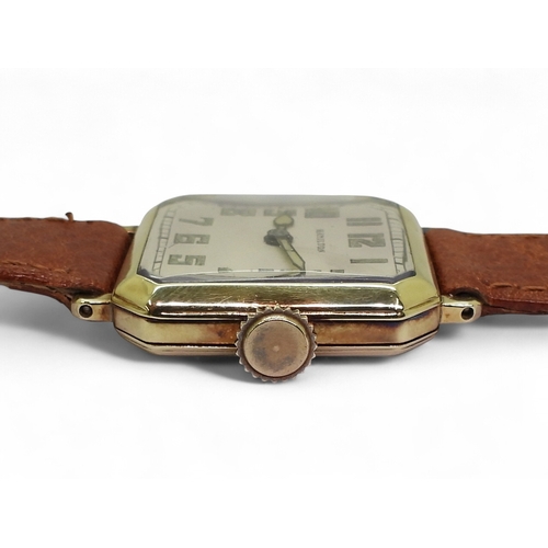 A 14K GOLD HAMILTON WATCHwith square case, cream dial with luminous ...