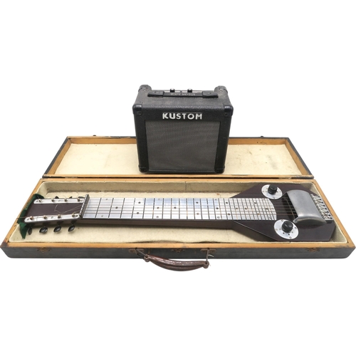 A steel 8-string lap electric guitar, home made with a fitted wooden ...
