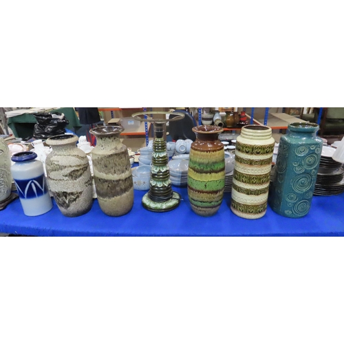 A collection of West German pottery vases, including brown glazed ...