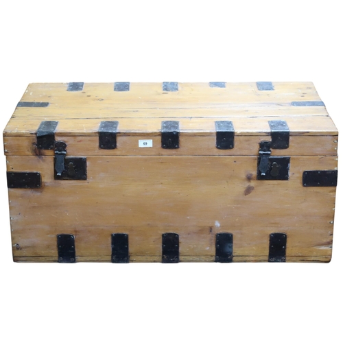 An early 20th century metal bound chest, 42cm high x 95cm wide x 52cm deep
