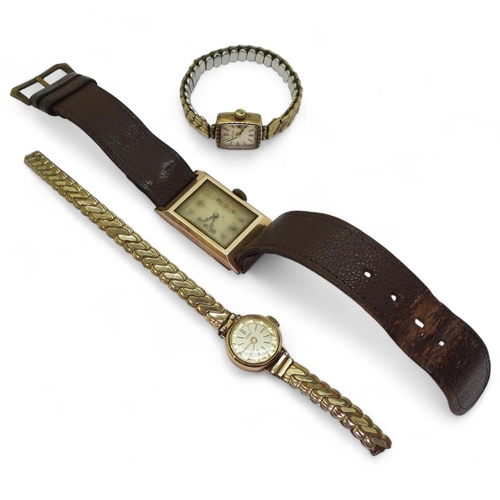 Three 9ct gold cased watches,ladies Kered, and Helvetia both with gold ...