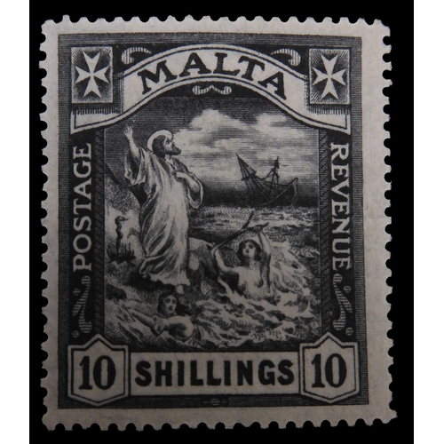 MALTA 1921 sg104 10/- black watermark multiple script C.A, very fine mint