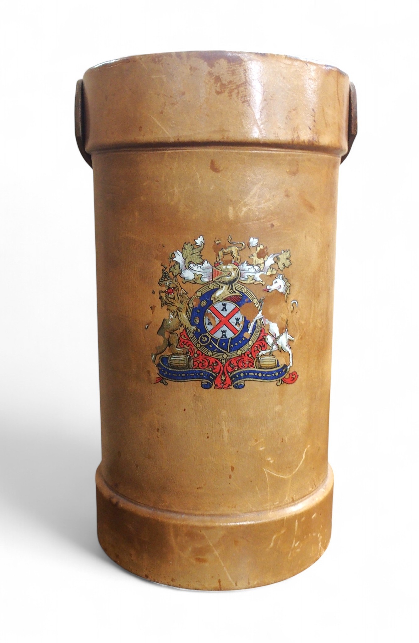 A reproduction leather umbrella/stick stand in the form of a shell ...