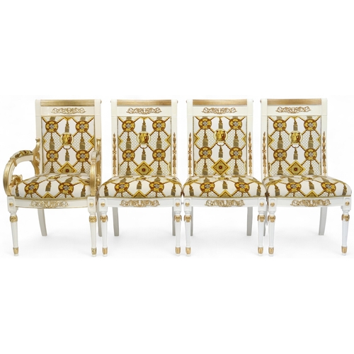 A CONTEMPORARY VERSACE DINING ROOM SUITE consisting of gilt white ...
