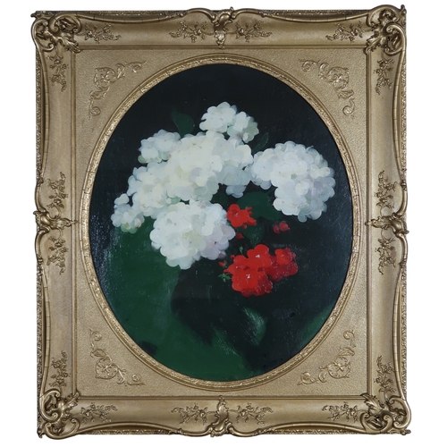 JAMES STUART PARK (SCOTTISH 1862-1933) RED AND WHITE HYDRANGEA Oil on canvas, signed lower right, ov