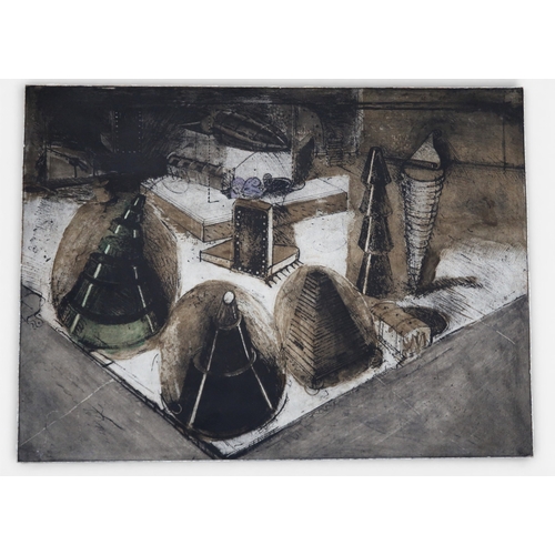 IAN HOWARD RSA (SCOTTISH b.1952) PYRAMIDS Lithograph and mixed media on ...