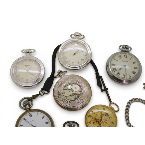 A collection of eight base metal pocket watches including Rethyo, Alert ...