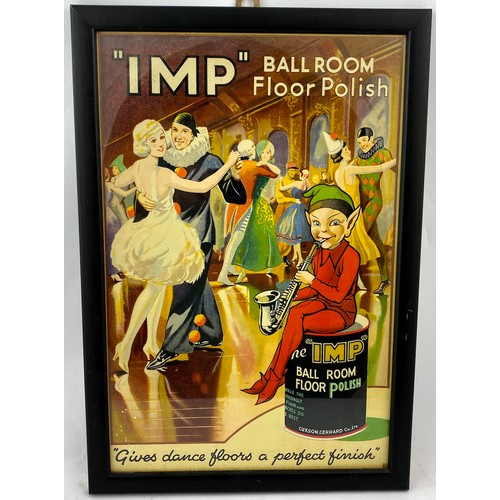 IMP BALL ROOM FLOOR POLISH FRAMED ADVERT. 11 x 16ins. Multicoloured ...