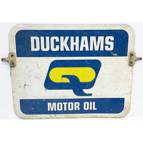 DUCKHAMS MOTOR OIL DOUBLE SIDED TIN SIGN. 19 x 23.5ins. Hanging hooks ...