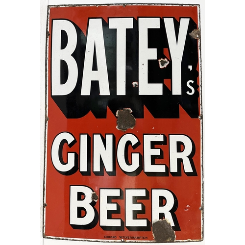 BATEYS GINGER BEER ENAMEL SIGN. 20 x 30ins. Vibrant black & white large ...
