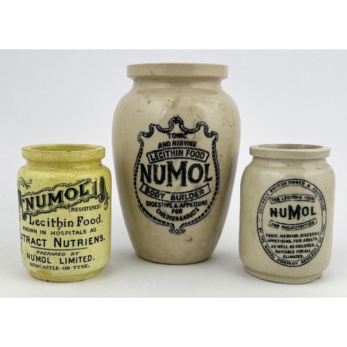 NUMOL JAR TRIO. Tallest 5ins. Slightly different in transfer, one ...