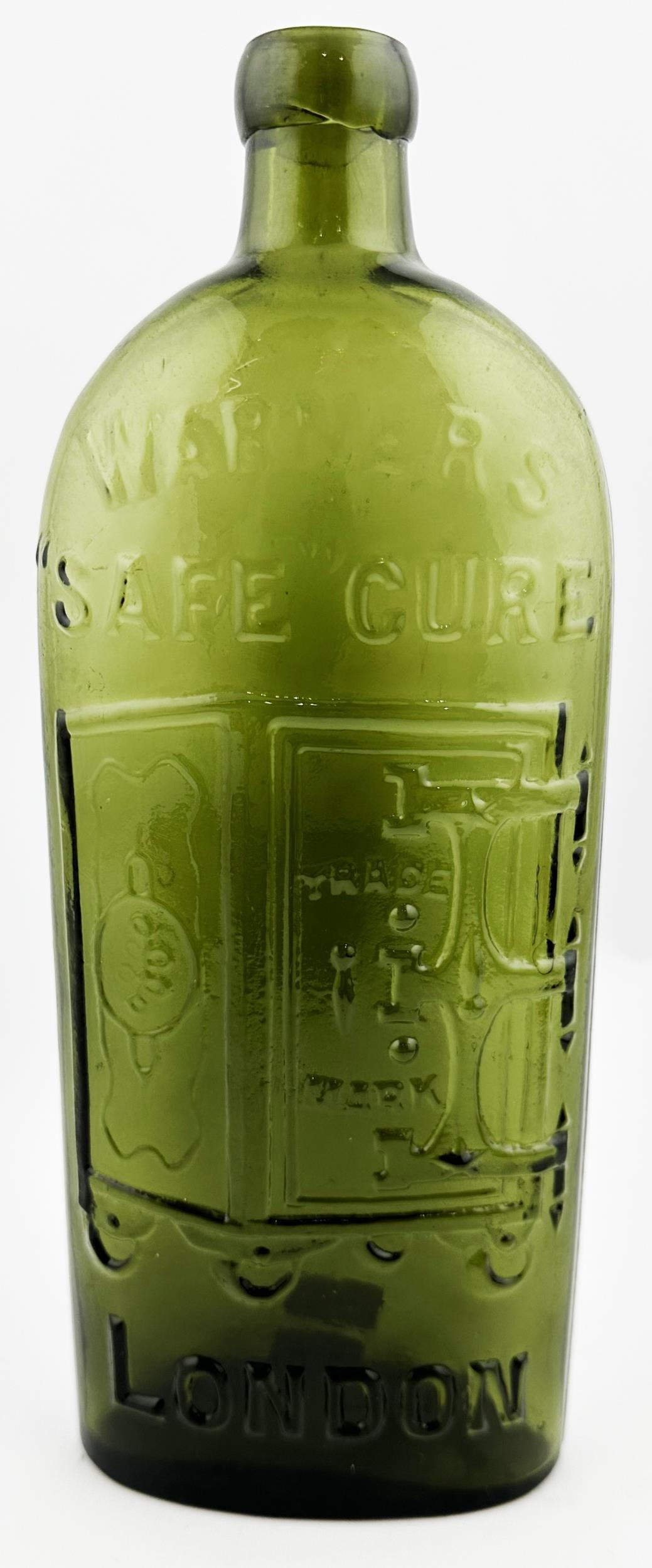 LONDON PINT GREEN WARNERS SAFE CURE BOTTLE. 9.1ins tall. NR. Rich apple ...