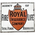 ROYAL INSURANCE COMPANY ENAMEL SIGN. 16 x 14ins. Shield to centre with ...