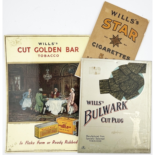 WILLS CIGARETTES ADVERTISING TRIO. Largest 12ins. Card, tin & laminate ...