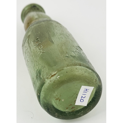 RIPON EARLY NARROW NECK CODD BOTTLE. 7.4ins tall, aqua glass. A ...