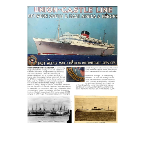 UNION CASTLE LINE ENAMEL SIGN. In a temporary roughly made frame 61.5 ...