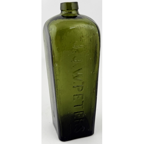 PICTORIAL GIN BOTTLE. 8.3ins tall. Green glass, embossed TRADE/ MARK ...