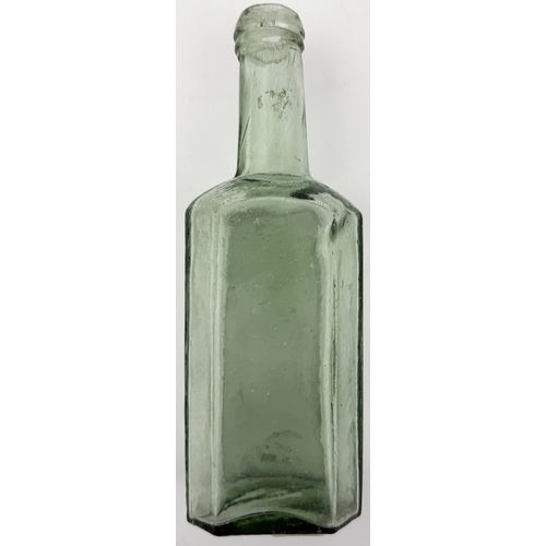 EARLY OCTAGONAL UTILITY BOTTLE. 6.75ins tall. Aqua. Crossed hinge base ...