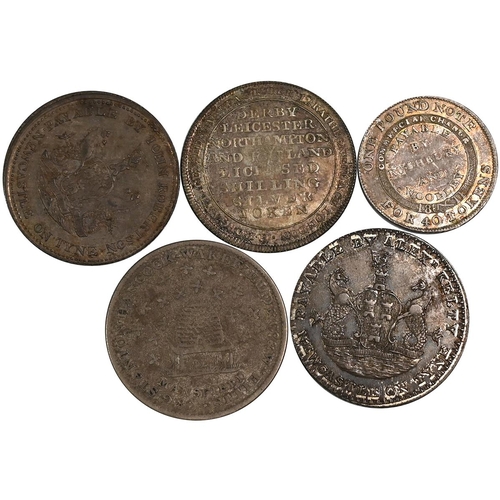 Group of five (5) silver Shilling and Sixpence tokens from the early ...