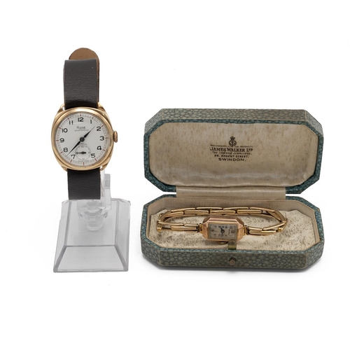 9ct gold lady's Walker watch with a spring-loaded strap, along with a ...