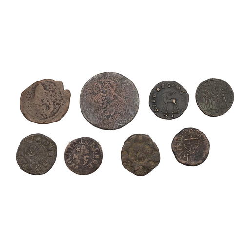 Eight (8) copper coins and tokens including Roman Republic and ...