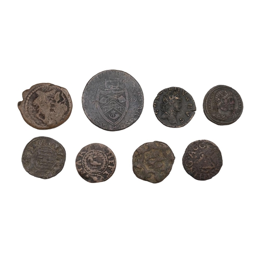 Eight (8) copper coins and tokens including Roman Republic and ...