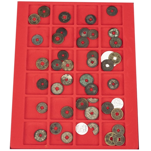 Tray of Asian 'cash coins', including some from Vietnam as well as some ...