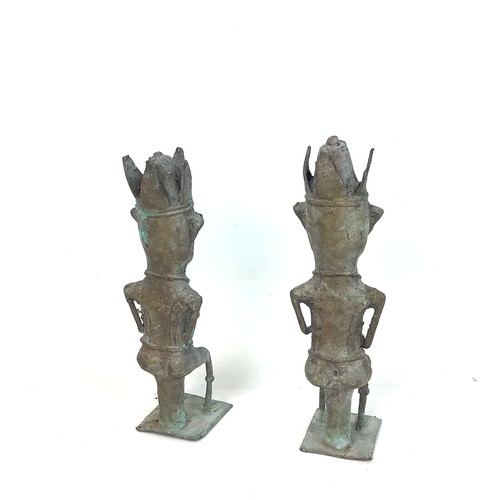 Pair of cast metal West African fertility statues in seated position ...