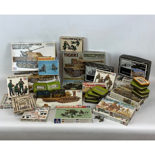 Quantity of unbuilt vintage model kits. Includes: Tamiya Tiger 1 tank ...