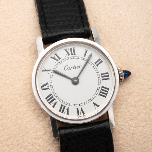 Cartier ladies silver watch, c1980s. Manual wind, 24mm sterling silver ...